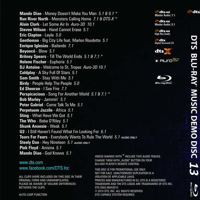 DTS BLU-RAY MUSIC DEMO DISC 12|DTS-DEMO|DTS Demo Discs